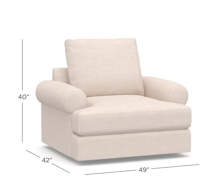 Canyon Roll Arm Upholstered Swivel Armchair | Pottery Barn