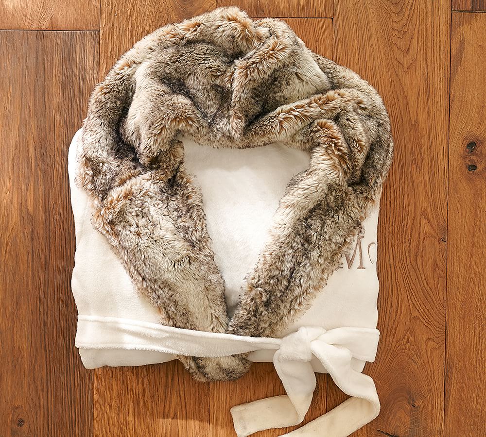 Faux Fur Hooded Bath Robe - Ivory/Caramel Ombre | Pottery Barn