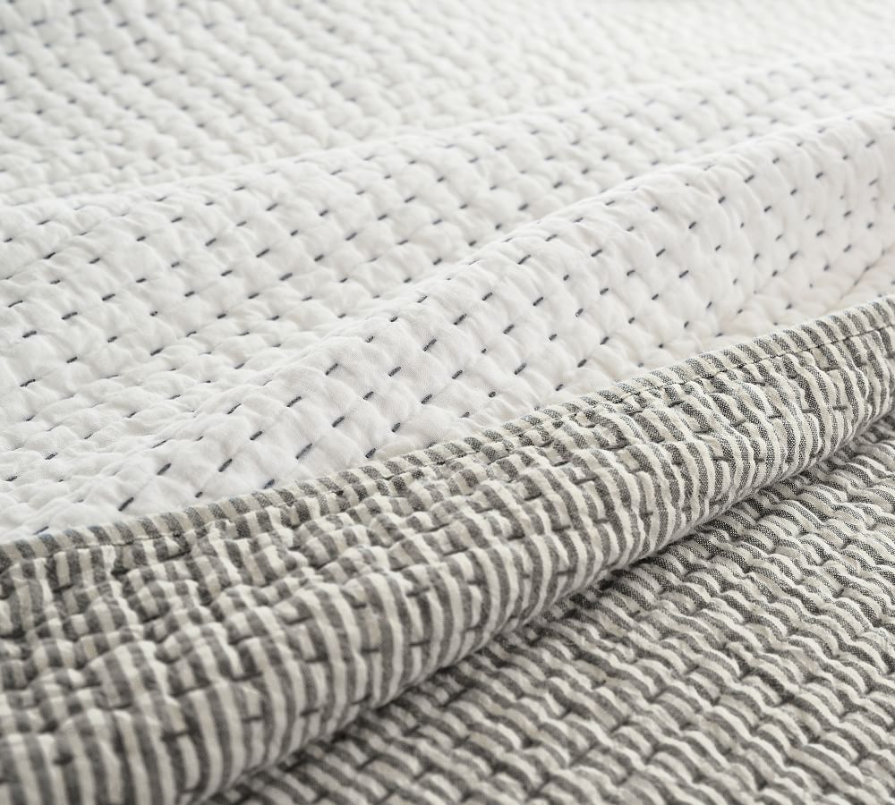 Pick-Stitch Wheaton Reversible Striped Cotton Quilt & Shams | Pottery Barn