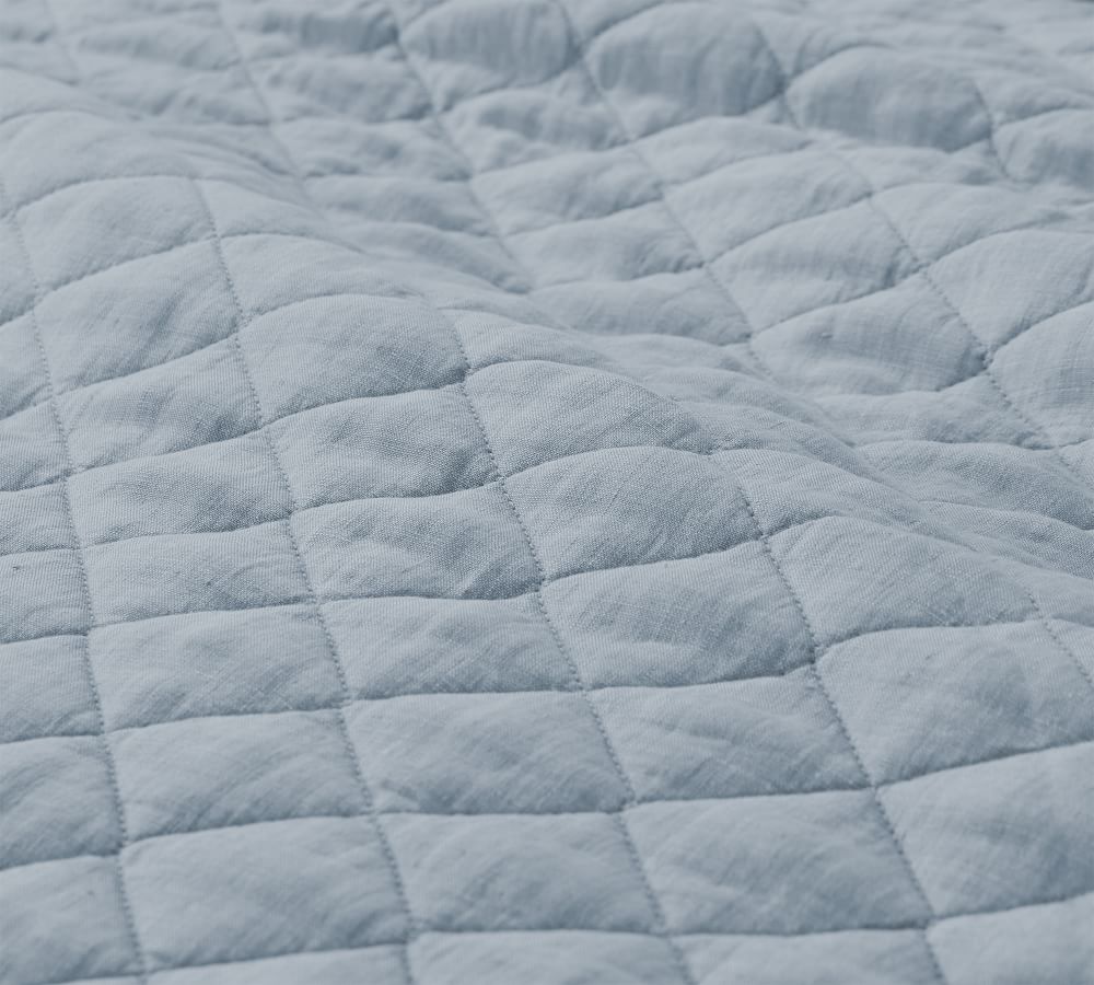 White Belgian Flax Linen Diamond Quilt & Sham | Pottery Barn