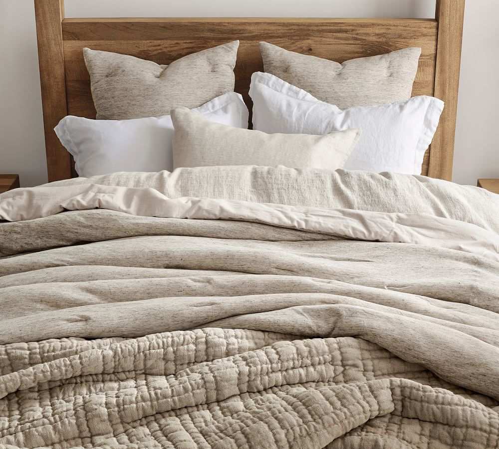 Belgian Flax Linen Handcrafted Basketweave Quilt | Pottery Barn