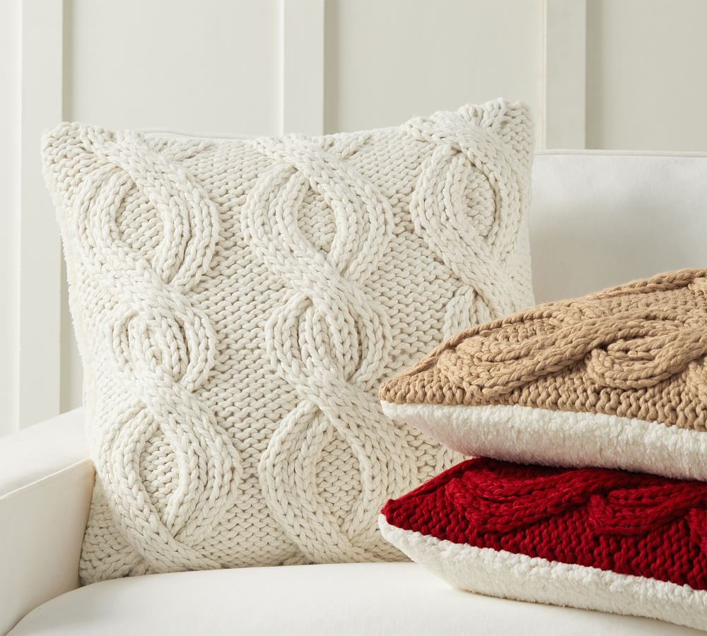 Alpine Mega Cable Sherpa Back Pillow Cover | Pottery Barn