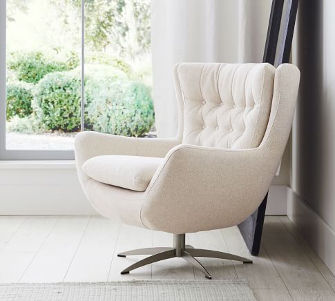 Wells Upholstered Tufted Swivel Recliner | Pottery Barn