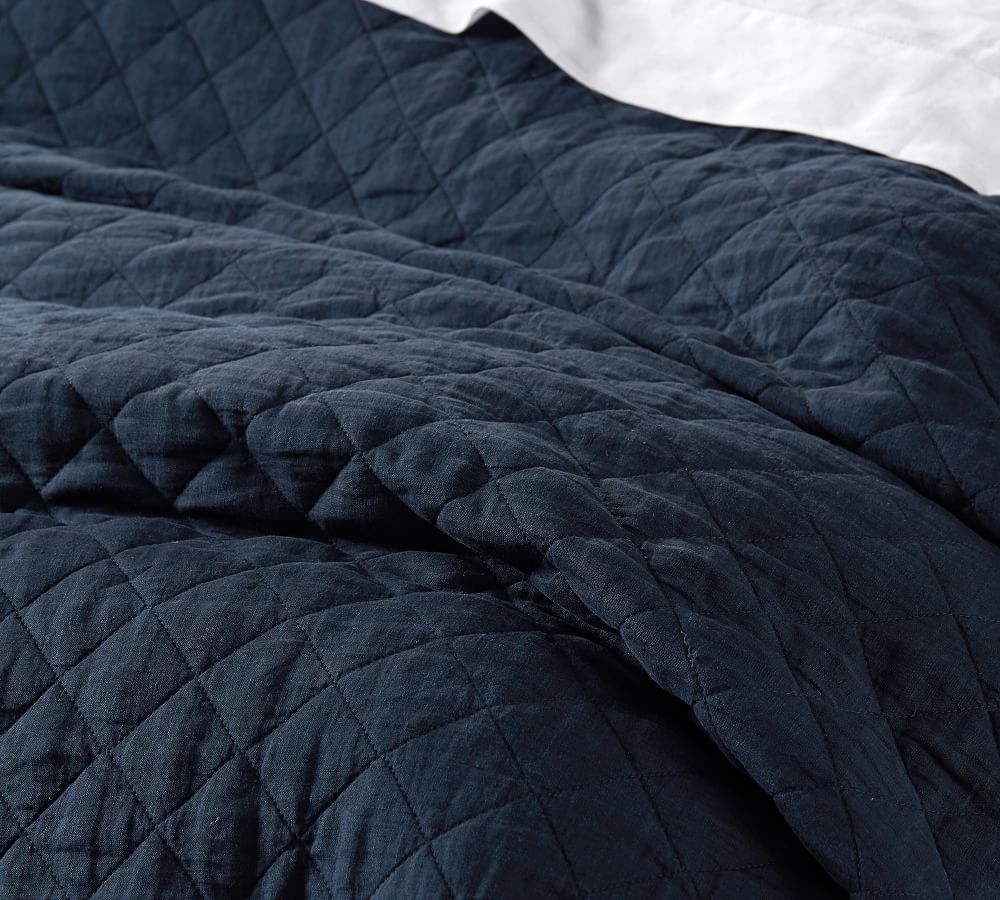 White Belgian Flax Linen Diamond Quilt & Sham | Pottery Barn