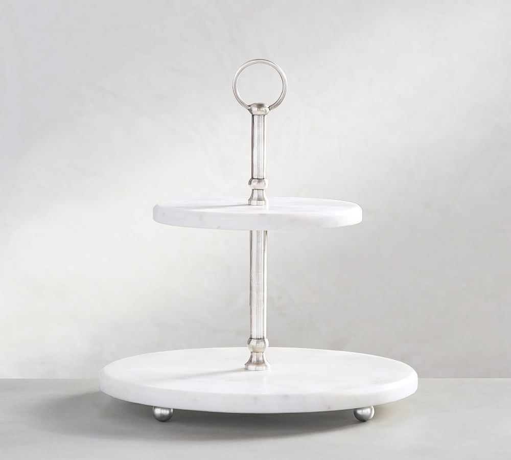 White Marble Pewter Tiered Stand | Pottery Barn