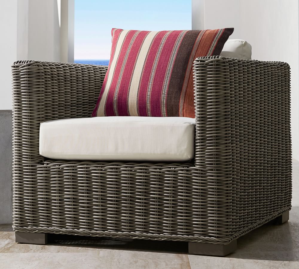 Huntington All-Weather Wicker Square Arm Lounge Chair | Pottery Barn