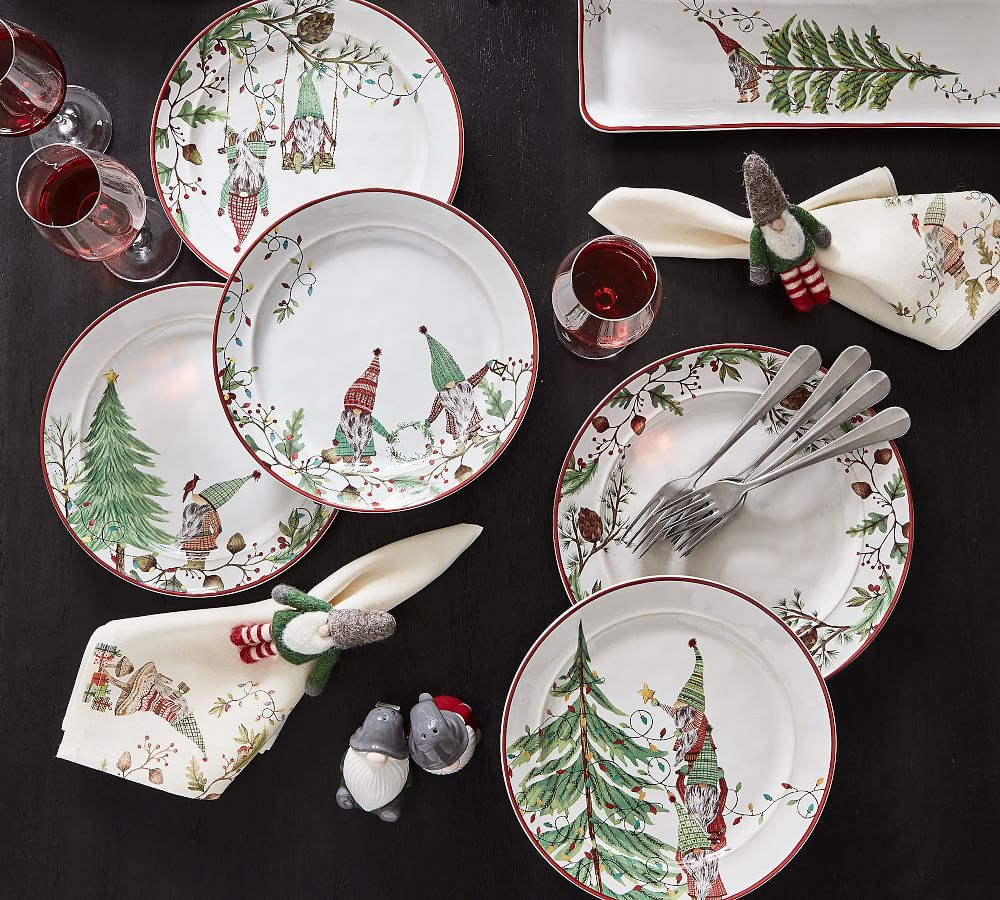 Forest Gnome Pinecone Stoneware Dinner Plates - Set of 4 | Pottery Barn