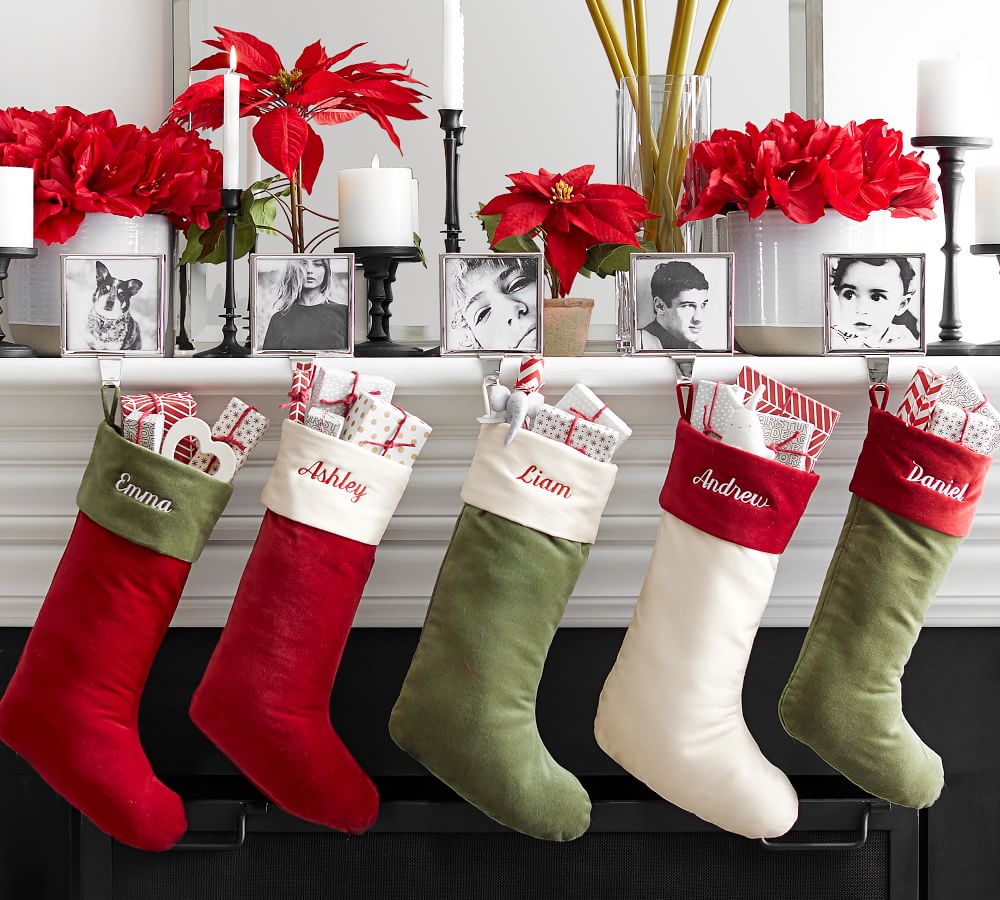 Classic Velvet Stockings - Red with Ivory Cuff | Pottery Barn