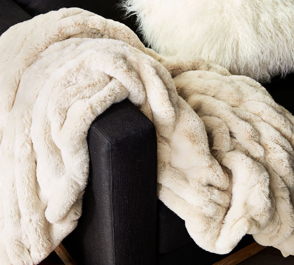 Faux Fur Ruched Throw Blankets | Pottery Barn