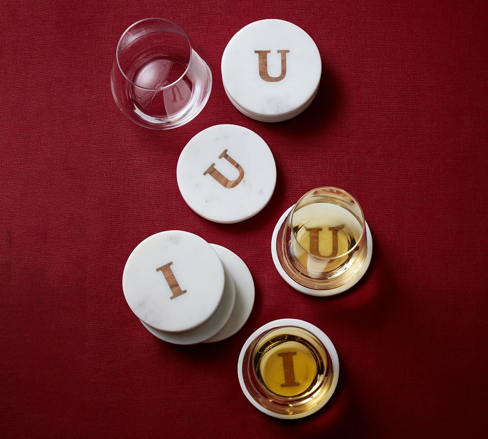 Alphabet Marble and Wood Coasters - Set of 4 | Bar Accessories ...