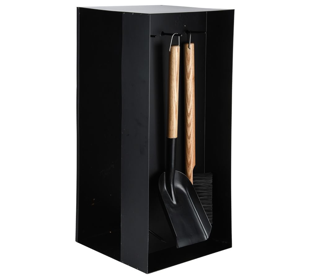 Steel Fireplace Tool Set with Log Storage | Pottery Barn