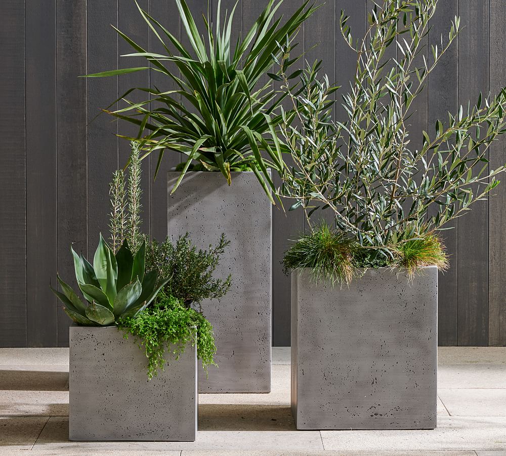 Mission Square Planters - Grey | Pottery Barn
