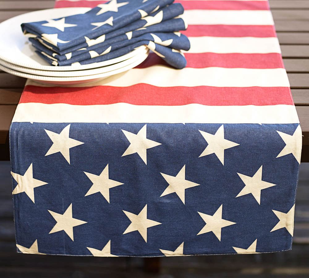 American Flag Linen/Cotton Table Runner | Pottery Barn