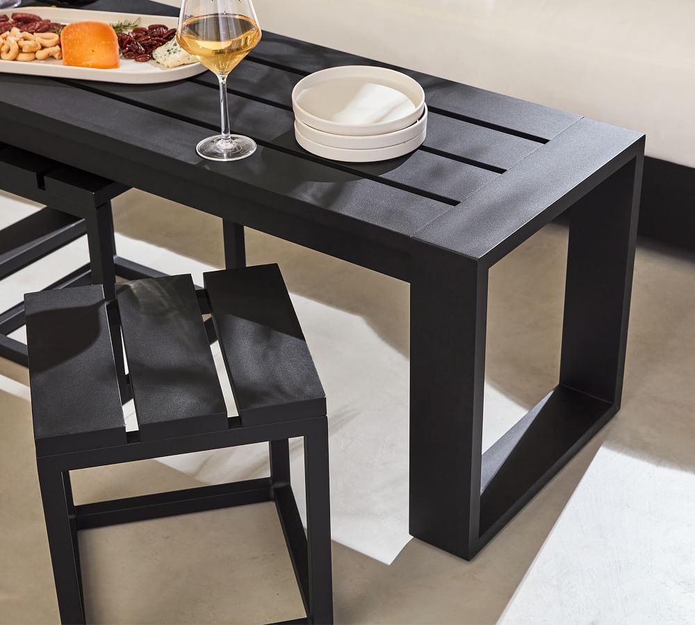 Malibu Metal Rectangular Coffee Table with Nesting Stools | Pottery Barn
