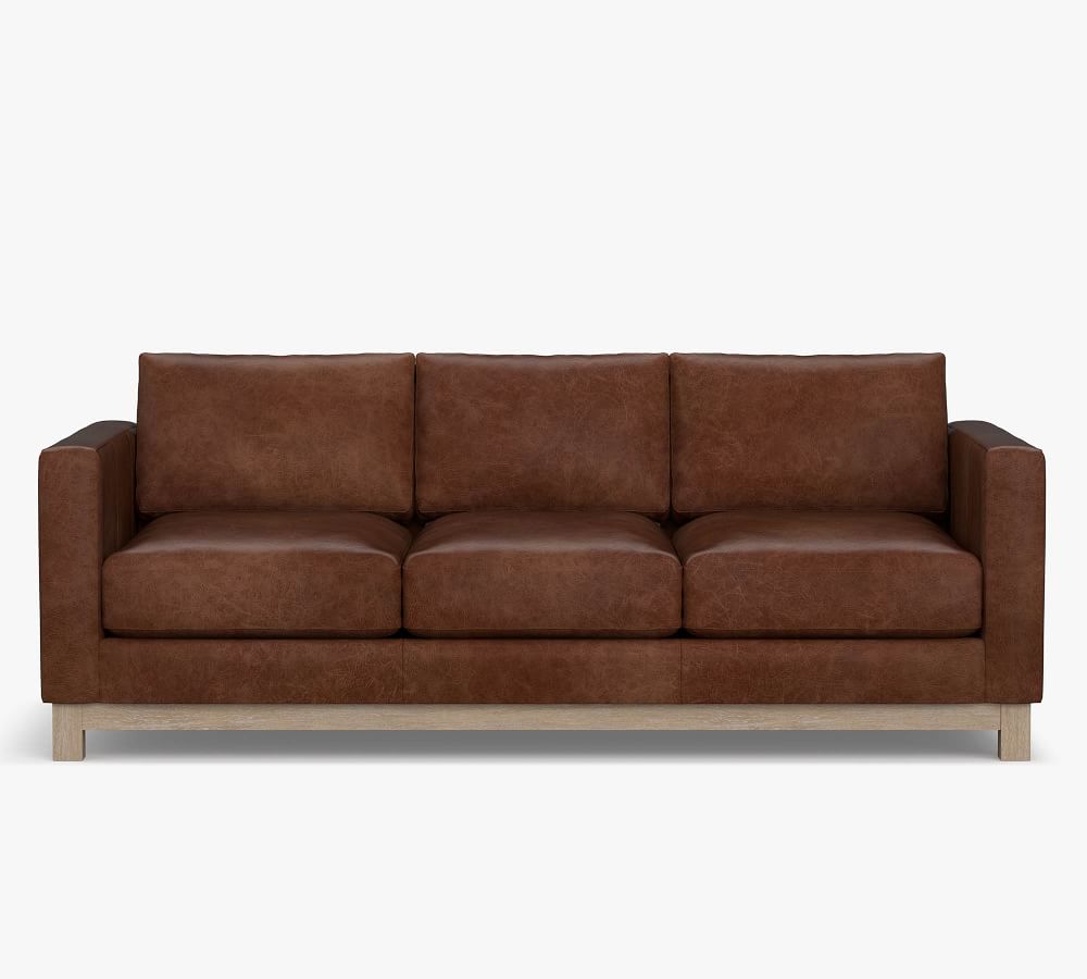 Jake Leather Sofa Wood Base | Pottery Barn