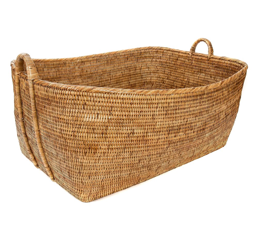 Tava Handwoven Rattan Basket With Hoop Handles | Pottery Barn