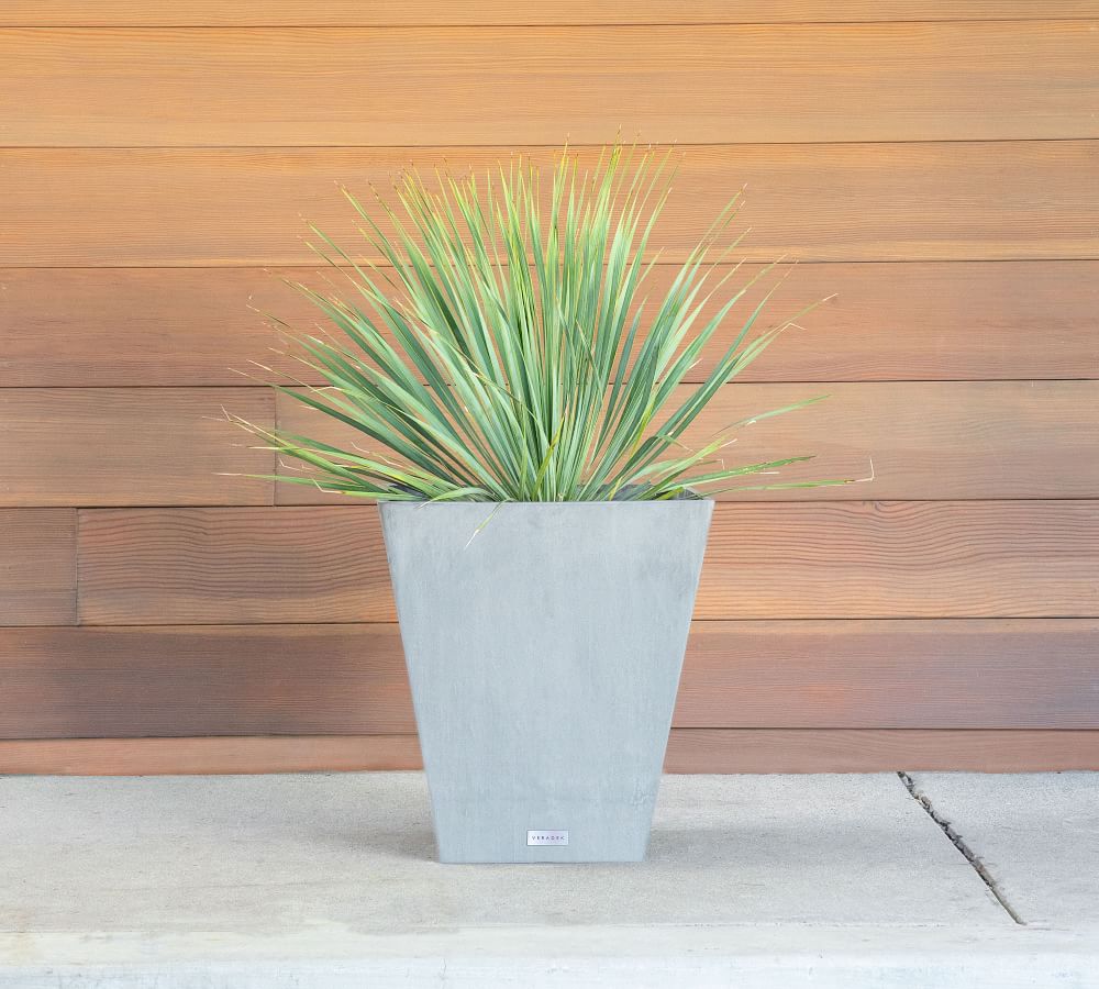 Hevea Tapered Cube Short Outdoor Planters | Pottery Barn