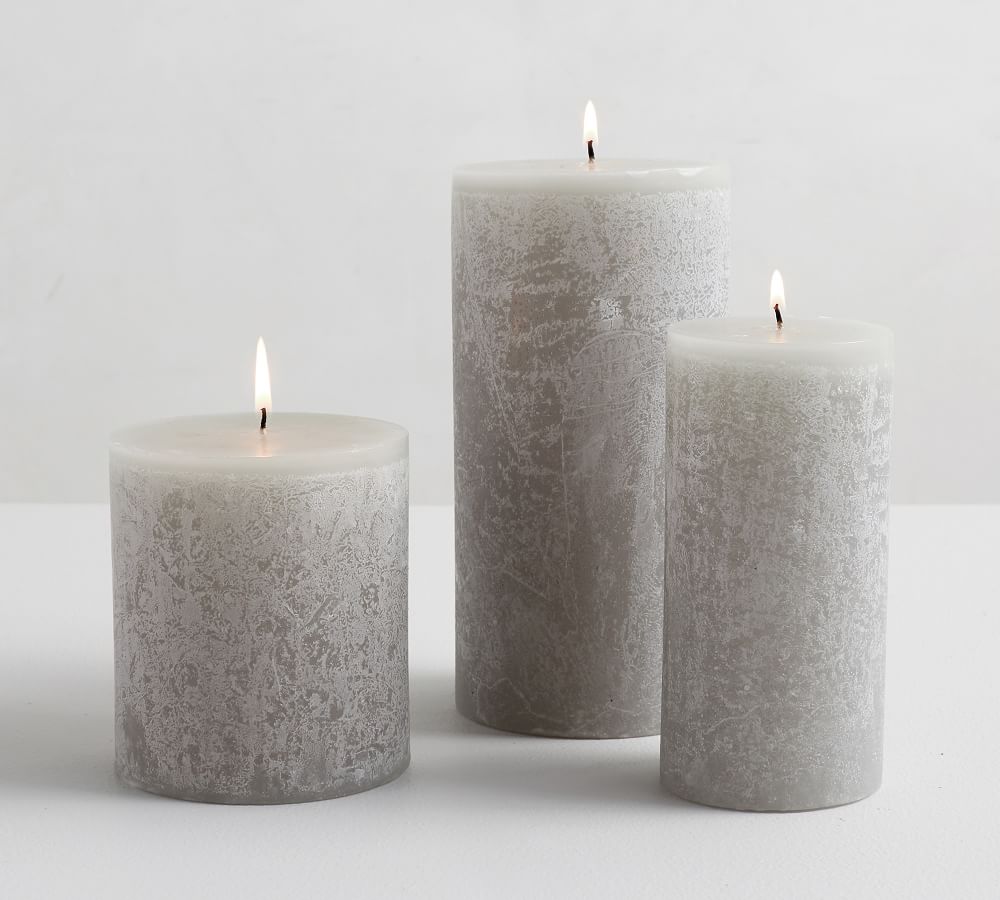 Scented Timber Pillar Candle - Gray Moss | Pottery Barn