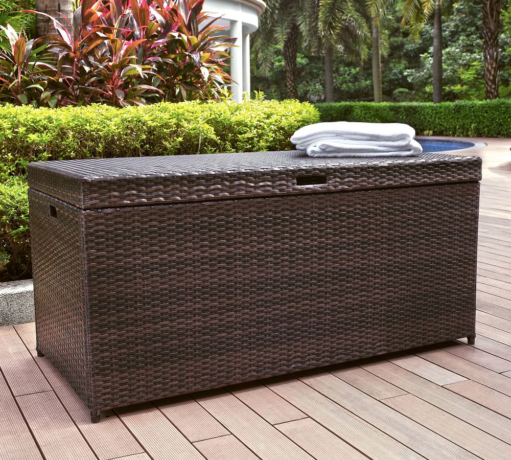 Benson Outdoor Wicker Pool Storage Bin | Pottery Barn