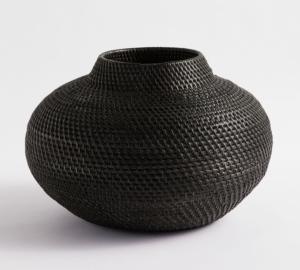 Woven Rattan Vase Collection, Black | Pottery Barn