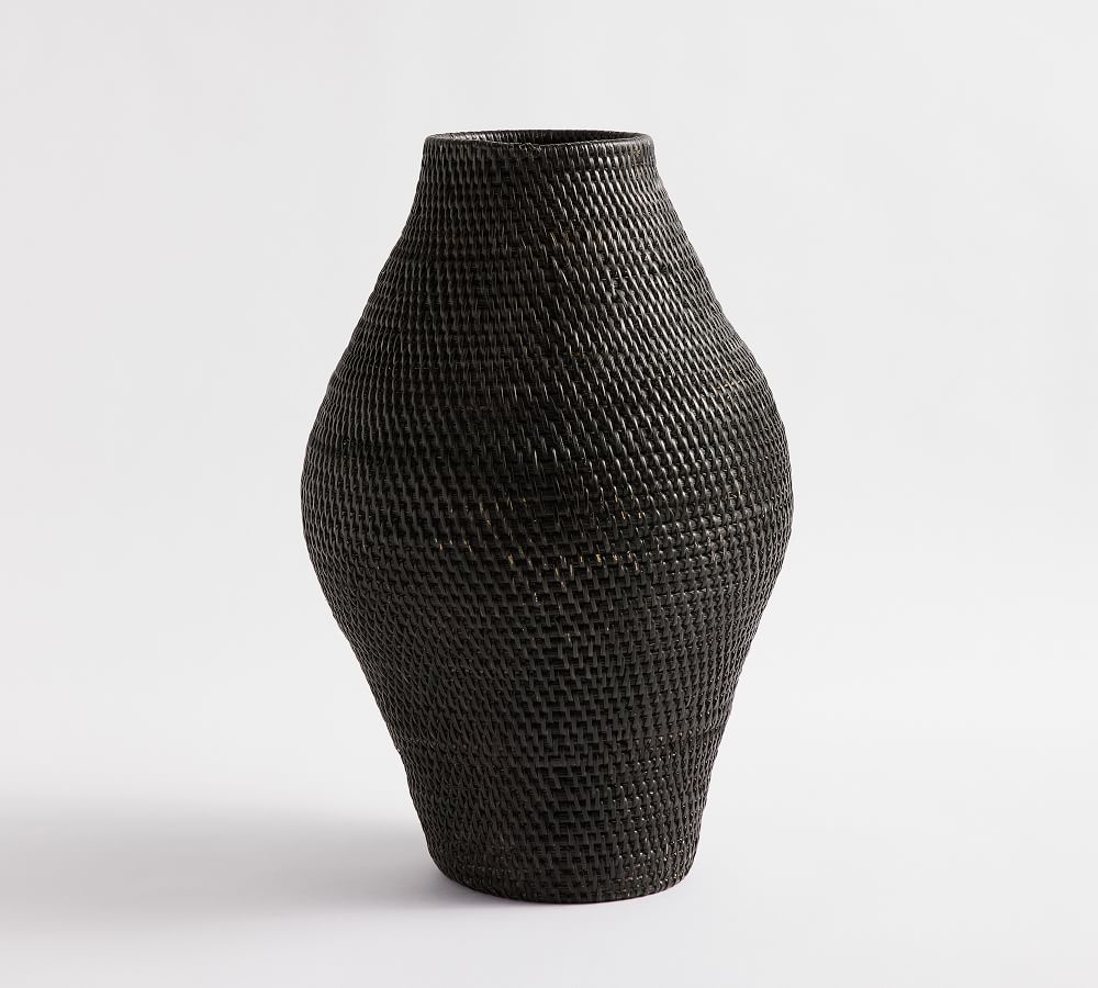 Woven Rattan Vase Collection, Black | Pottery Barn
