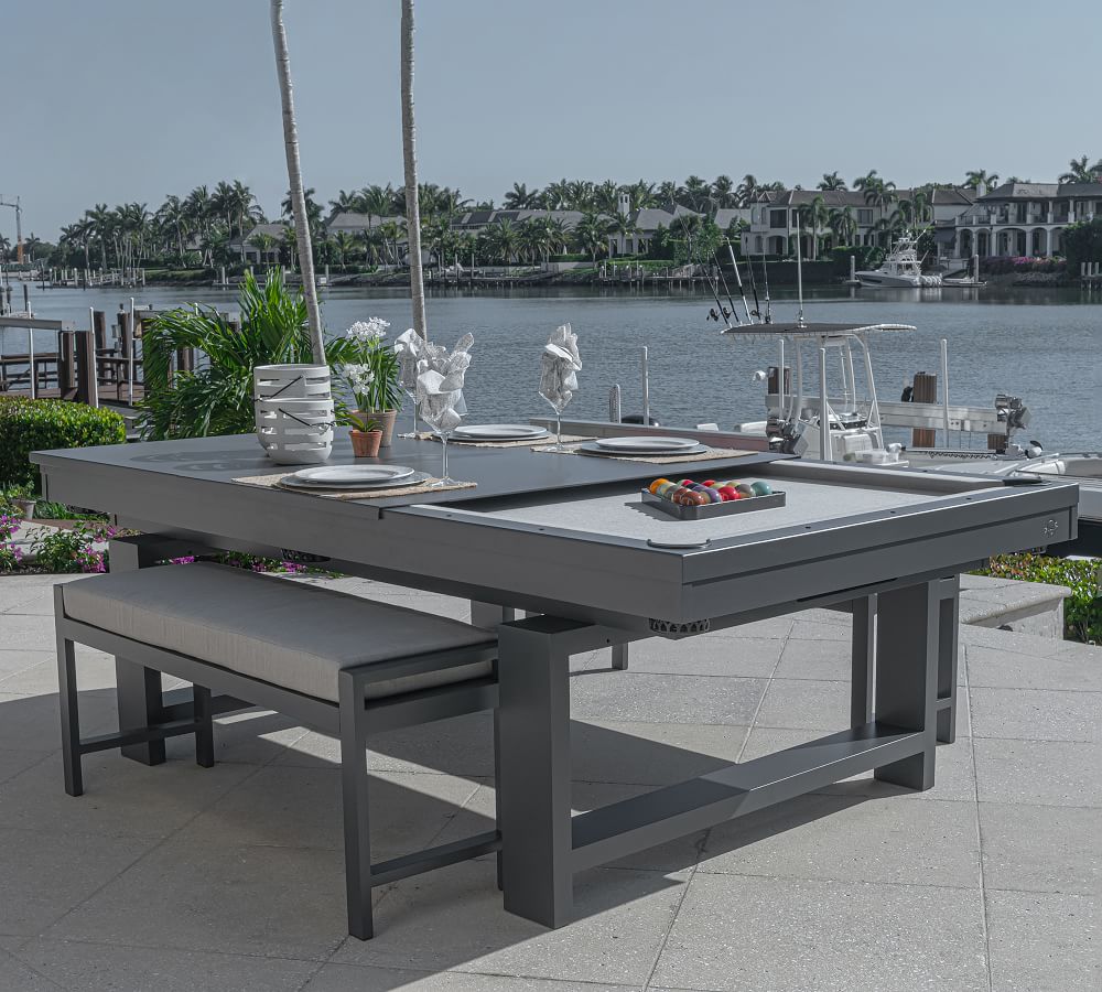 Indio Metal Convertable Pool & Dining Table Set, Slate | Pottery Barn