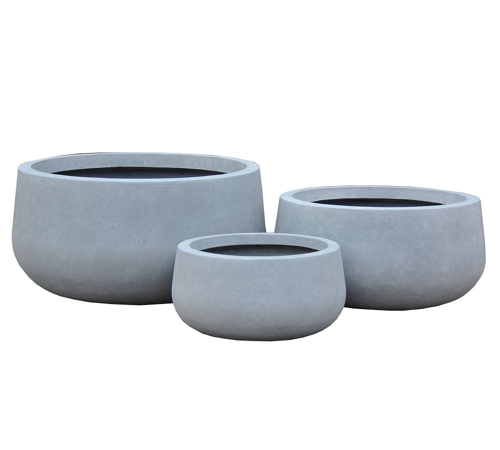 Lambert Lightweight Concrete Low Bowl Planters, Set of 3 | Pottery Barn