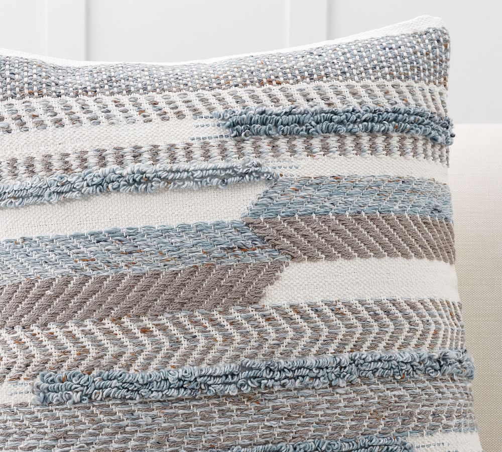 Laurel Colorblock Pillow Cover;22X22";Ivory/Blue | Pottery Barn