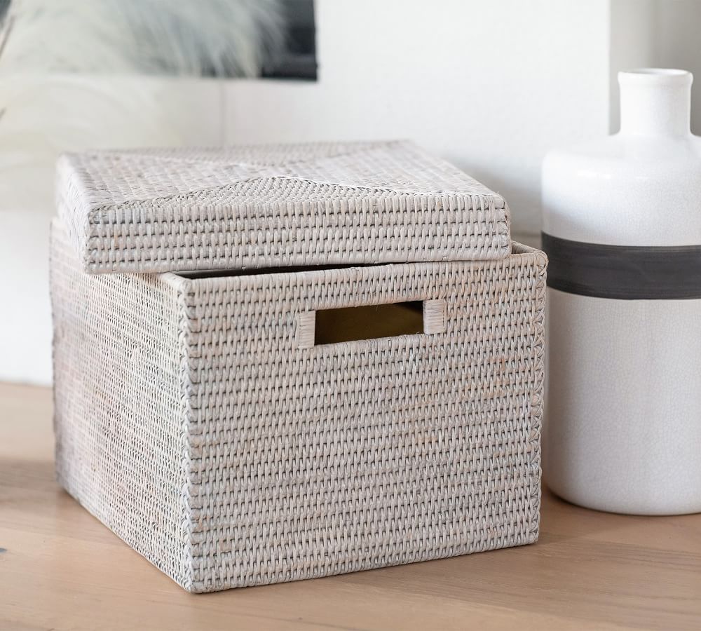 Tava Handwoven Rattan Letter File Box With Lid | Pottery Barn