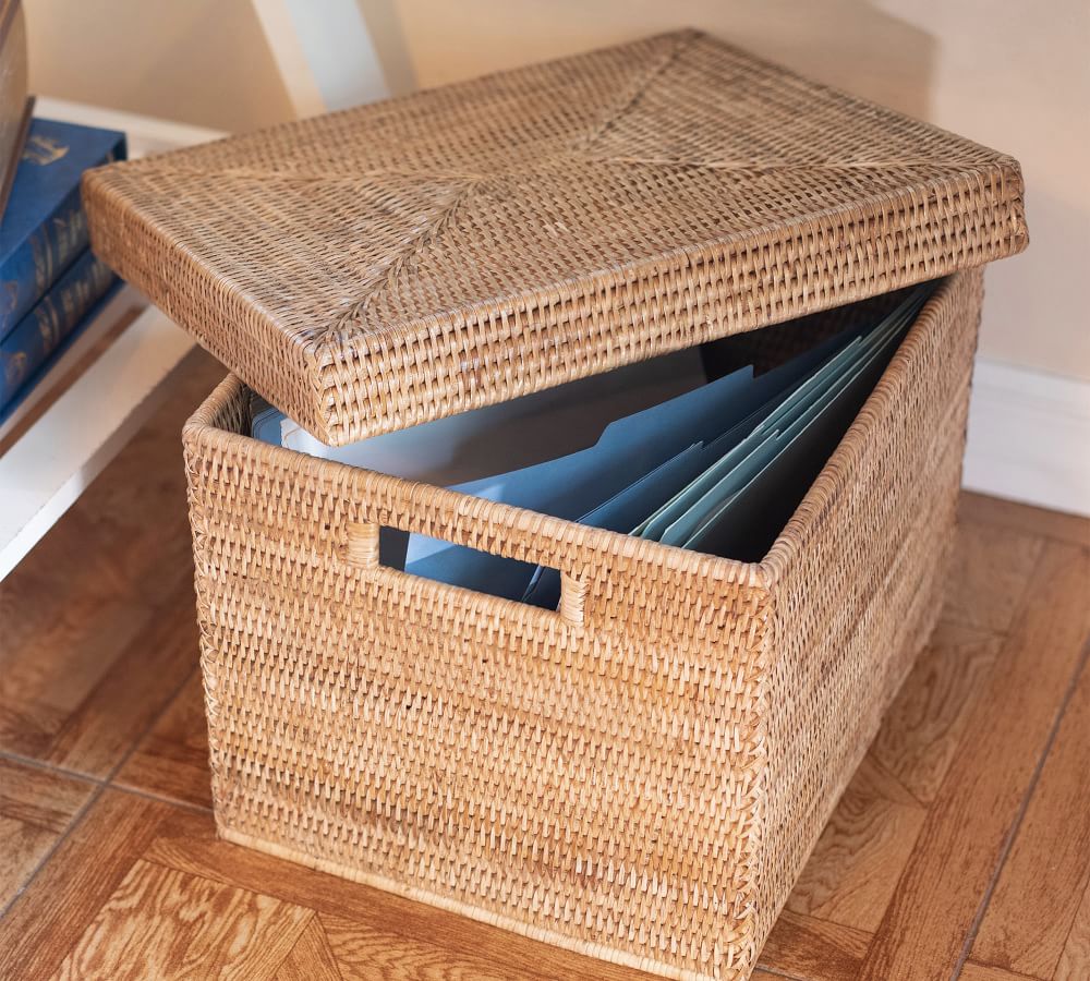 Tava Handwoven Rattan Letter File Box With Lid | Pottery Barn