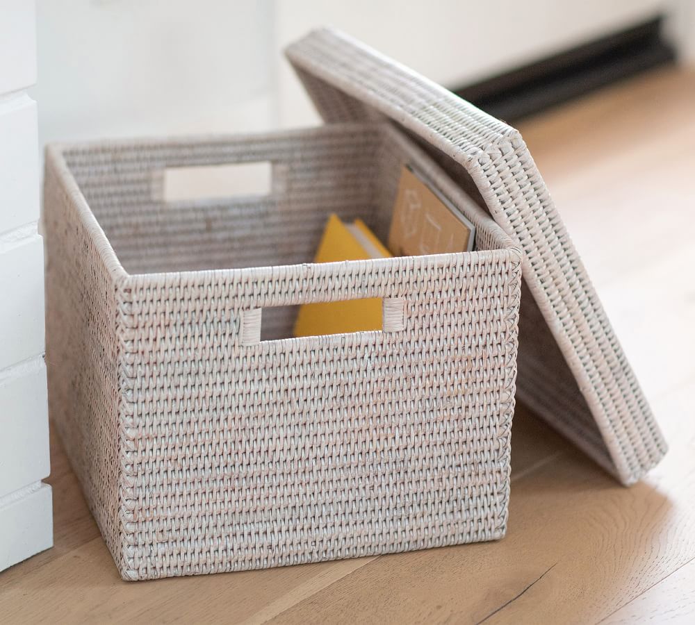 Tava Handwoven Rattan Letter File Box With Lid | Pottery Barn