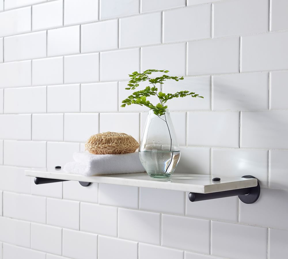 Linden Handcrafted Marble Single Tier Shelf | Pottery Barn