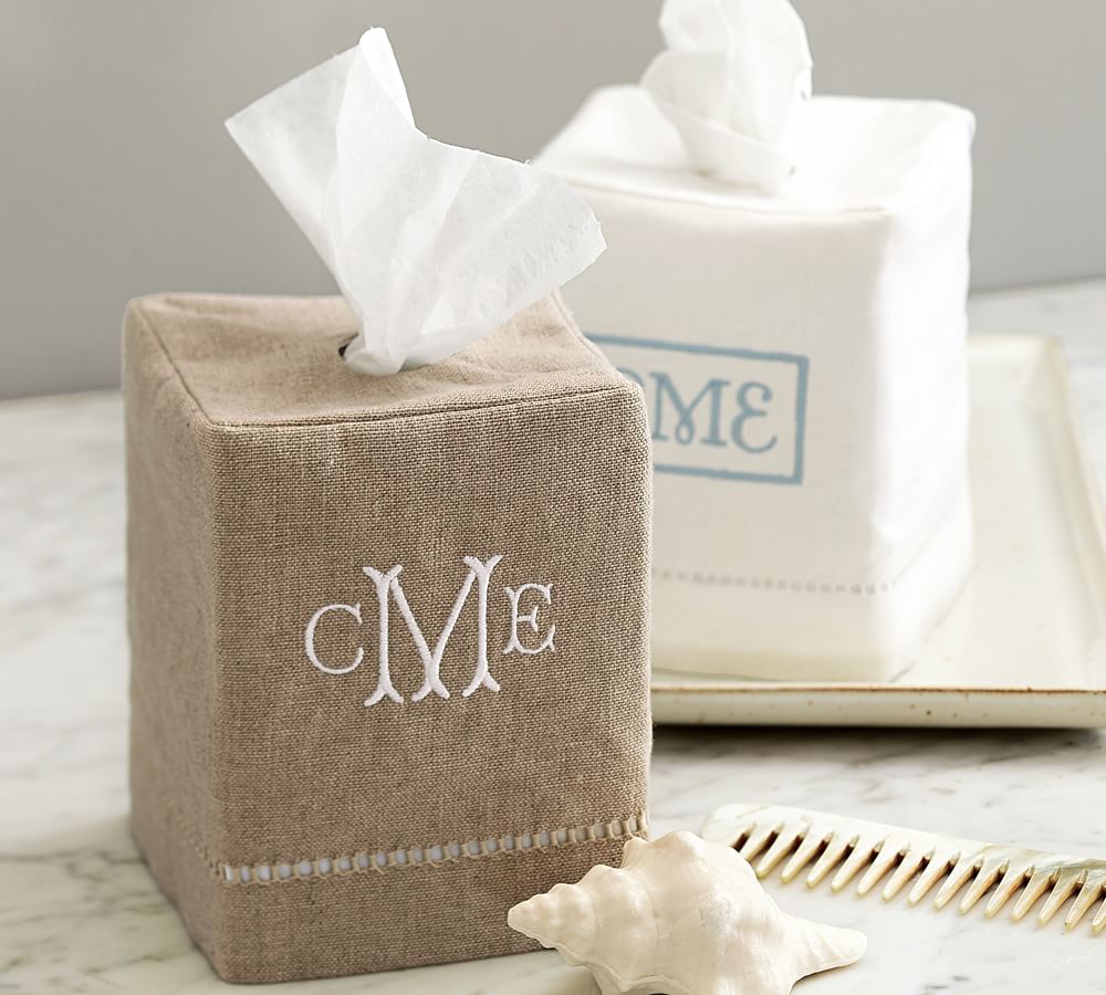 Linen Hemstitch Tissue Box Cover | Pottery Barn