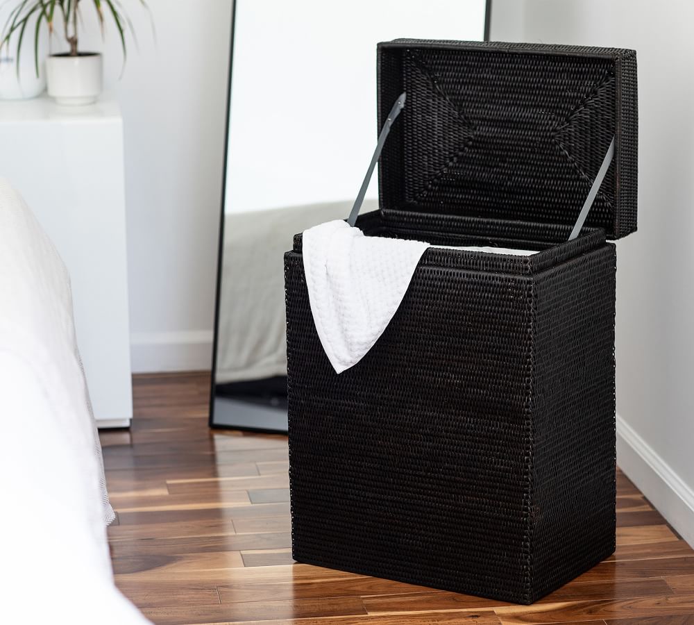 Tava Handwoven Rattan Rectangular Hinged Hamper | Pottery Barn