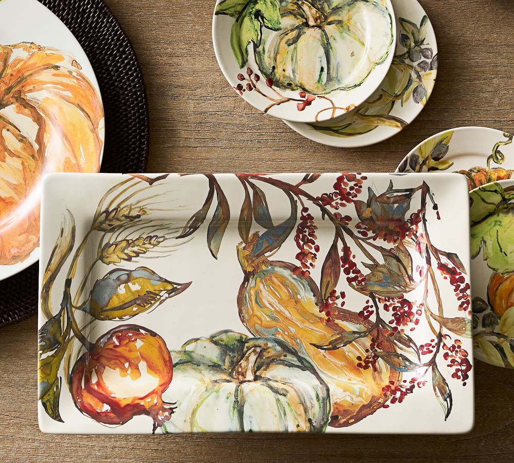 Harvest Pumpkin Rectangular Serving Platter | Pottery Barn