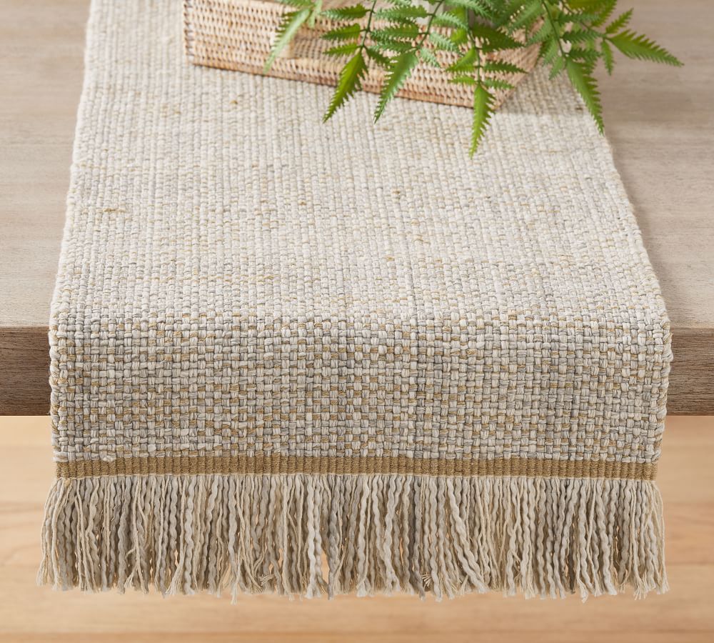 Handwoven Basketweave Cotton Fringe Table Runner | Pottery Barn