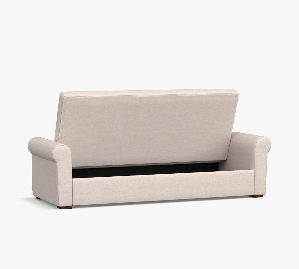 Shasta Roll Arm Upholstered Storage Futon | Pottery Barn
