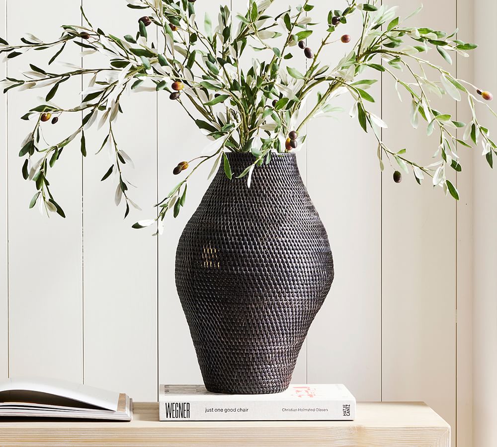 Woven Rattan Vase Collection, Black | Pottery Barn