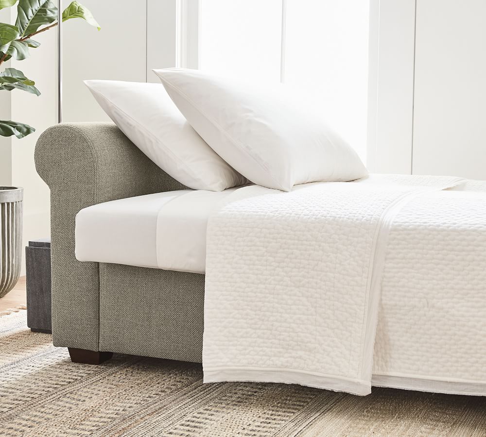 Shasta Roll Arm Upholstered Storage Futon | Pottery Barn