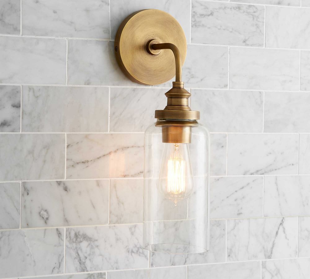 PB Essential Tube Sconce | Bathroom Light Fixtures | Pottery Barn