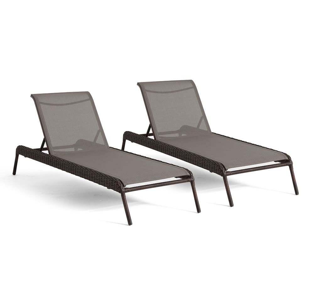 Torrey All-Weather Wicker Stackable Chaise Lounge, Set of 2 | Pottery Barn