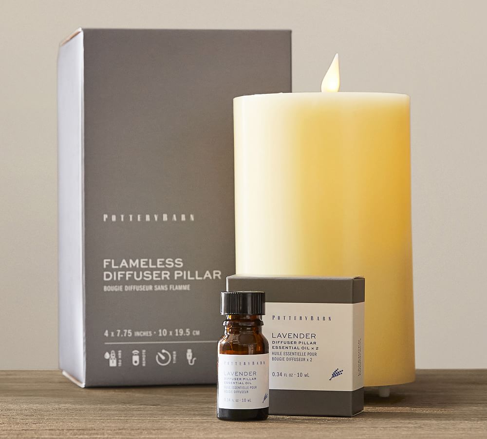 Flameless Oil Diffuser Pillar Candle with Remote + Scented Oil Set ...