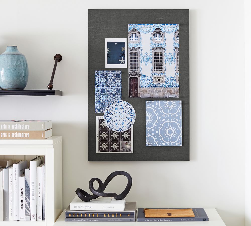 Linen Home Office Pinboard - Charcoal | Pottery Barn