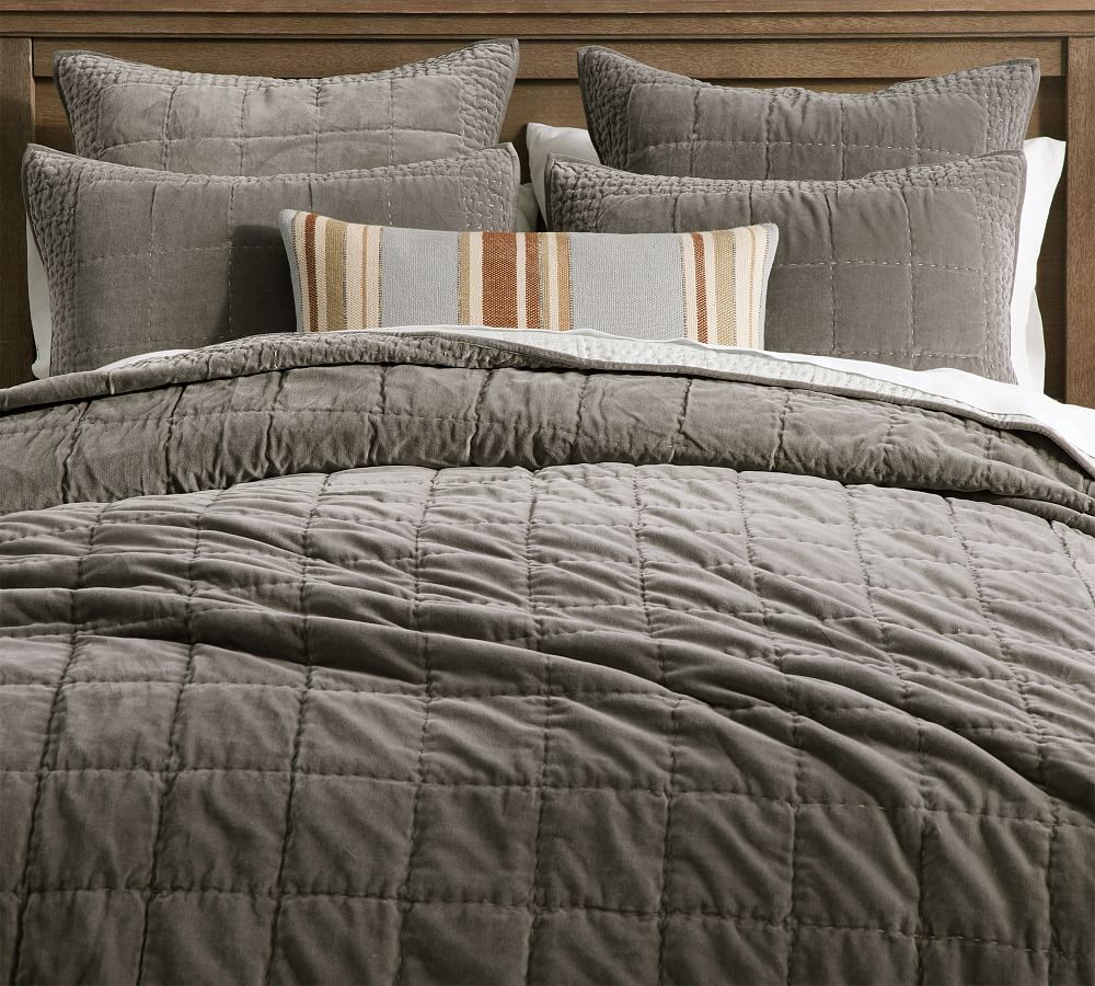 OPEN BOX: Velvet Handcrafted Box Stitch Quilted Sham | Pottery Barn