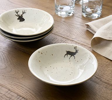 Rustic Reindeer Stoneware Bowls - Set of 4 | Pottery Barn