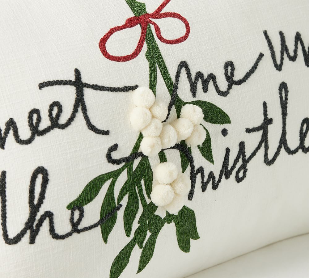 Meet Me Under The Mistletoe Embroidered Lumbar Pillow Cover | Pottery Barn