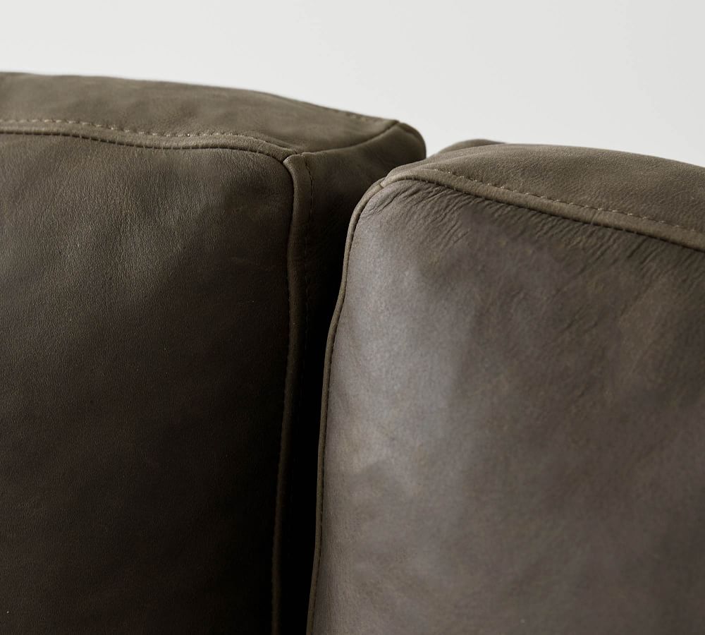 Jake Leather Sofa Wood Base | Pottery Barn