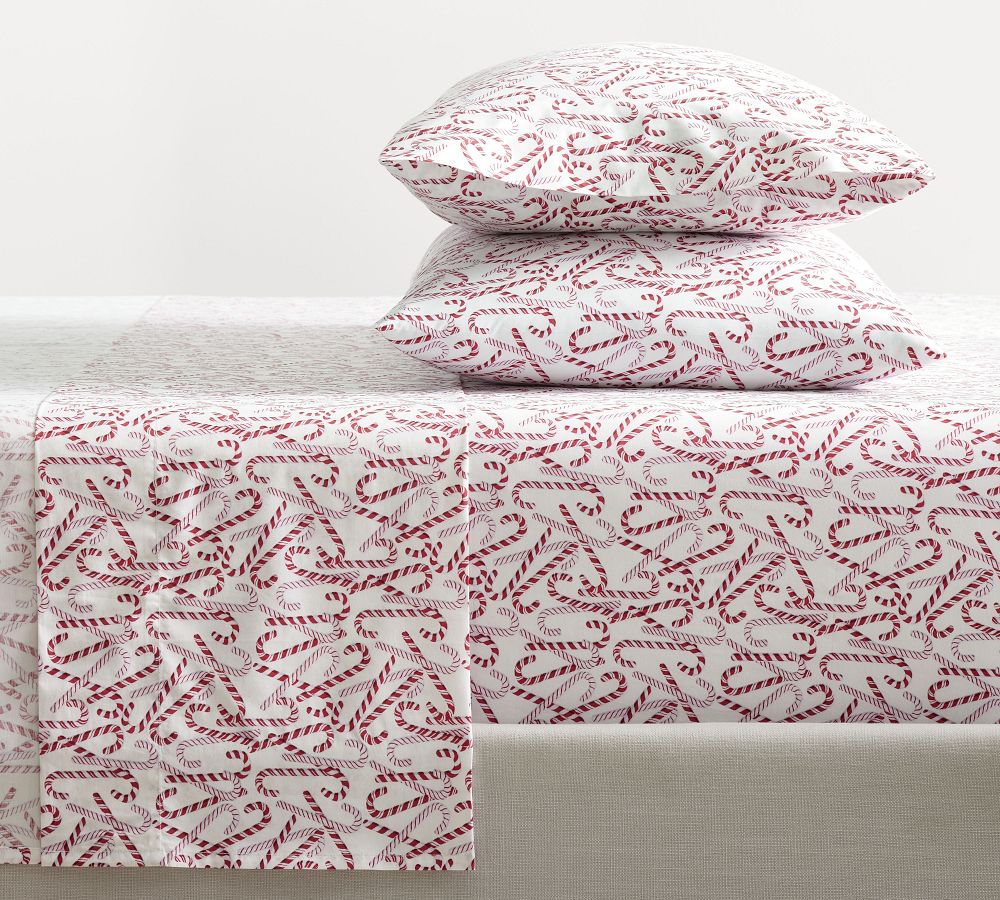 Candy Canes Percale Sheet Set | Pottery Barn
