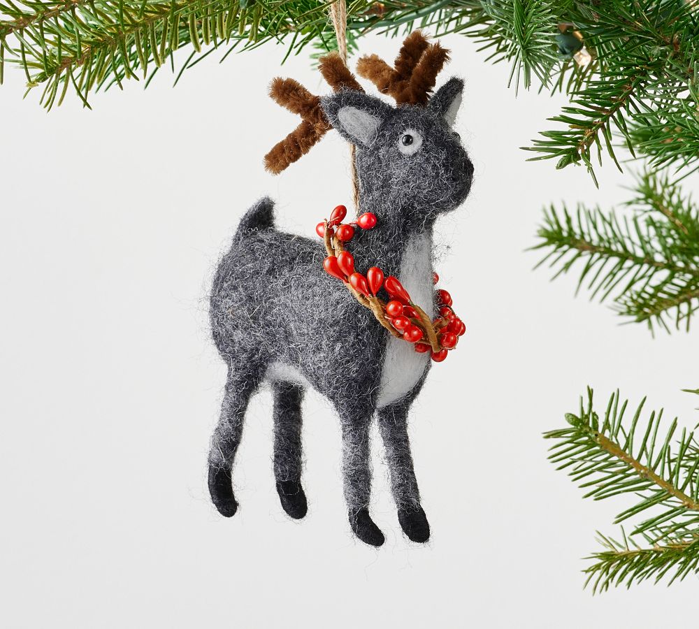 Felt Reindeer With Wreath Ornament | Pottery Barn