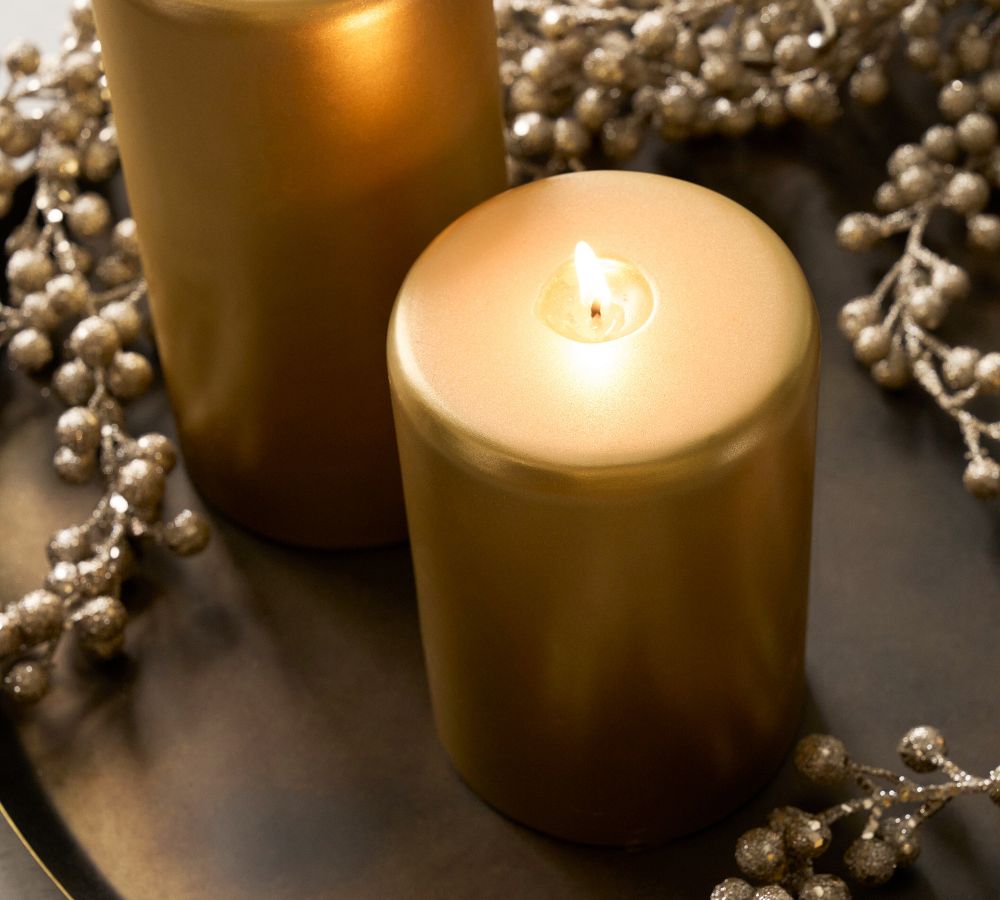 Modern Curved Gold Wax Pillar Candle | Pottery Barn